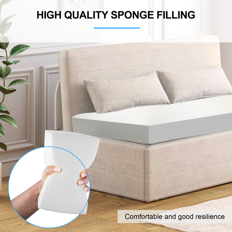 Ebern Designs Pull Out Sofa Bed 2 in 1 Modern Convertible Sleeper Sofa Couch Twin Size Linen Revesible Couch Bed With Cushions throw Pillows For